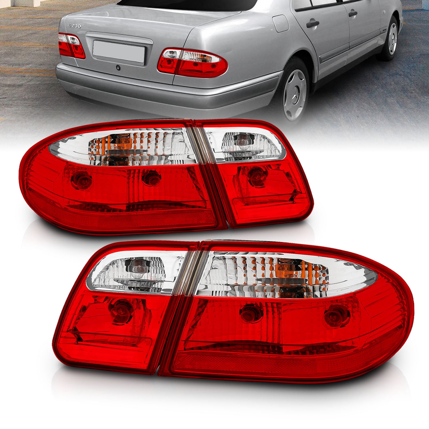 MBZ E CLASS W210 00-02 TAIL LIGHTS G2 RED/CLEAR (W/O LED)