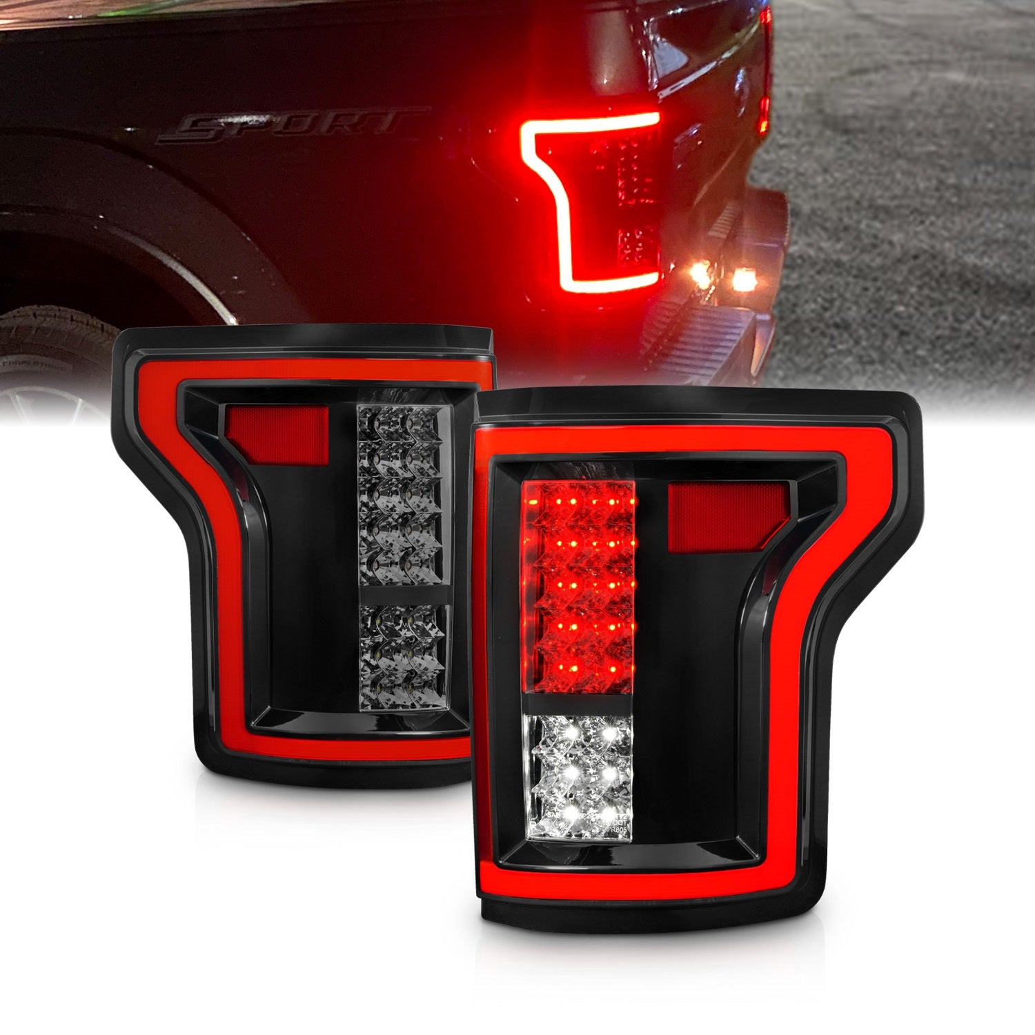 FORD F-150 15-17 LED TAIL LIGHTS BLACK/SMOKE(NON-BLIS ONLY)
